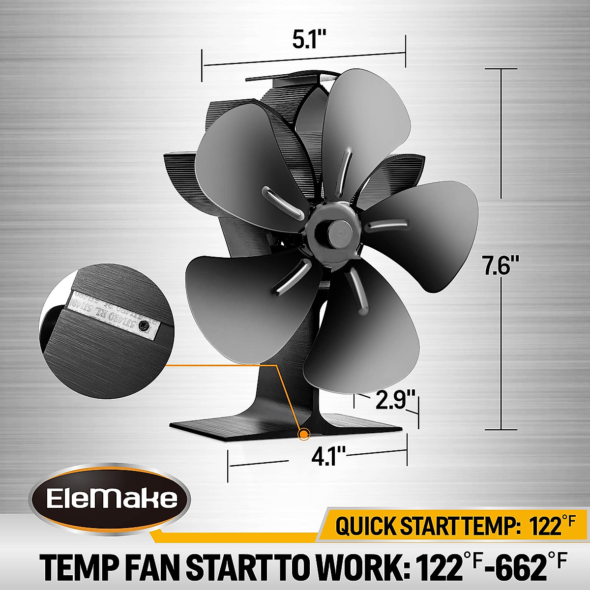 Kitvance Wood Stove Fan Heat Powered, 5 Blade Fireplace Fan, Heat Powered Stove Fan with Aviation Grade Aluminium for Wood/Log Burner/Fireplace, Wood Burning Stove Fan for Saving Fuel