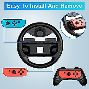 Grip for Switch Controller - 4 Pack Racing Steering Wheel Switch Controller Game Grip Handle Kit Fit for Switch Joycon Controllers (Black)