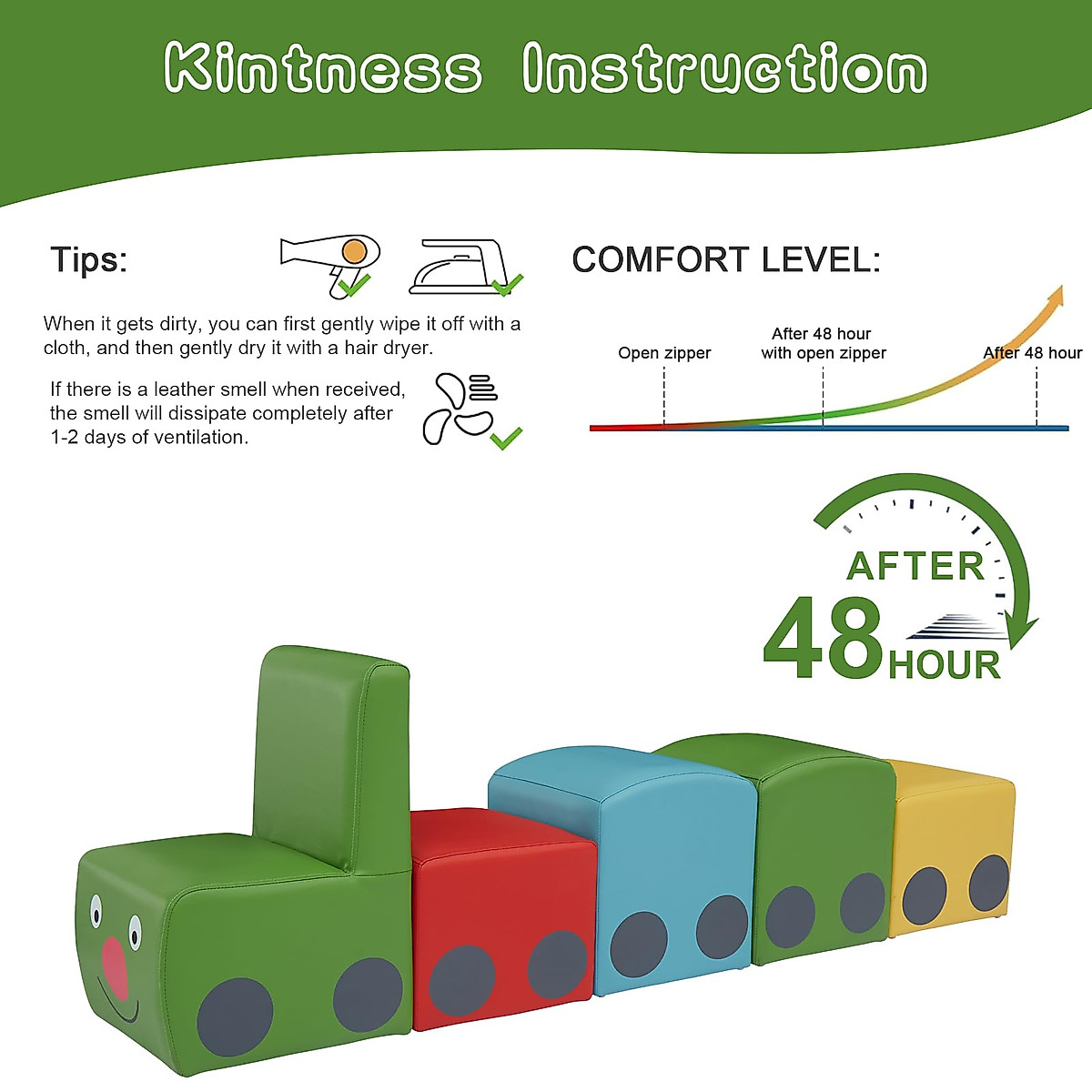 KINTNESS 5 Pcs Sofa Set Kids Flexible Seating Soft Foam Stool, Colorful Cartoon Leather Chair for Classroom, Daycares, Kindergarten and Nursery, Train