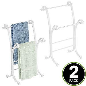 mDesign Steel Countertop Hand Towel Holder - 2-Tier Freestanding Small Towel Stand for Bathroom Counter, Vanity - Washcloth, Tea Towel, Hand Towel Holder Stand - Hyde Collection - 2 Pack, Matte White