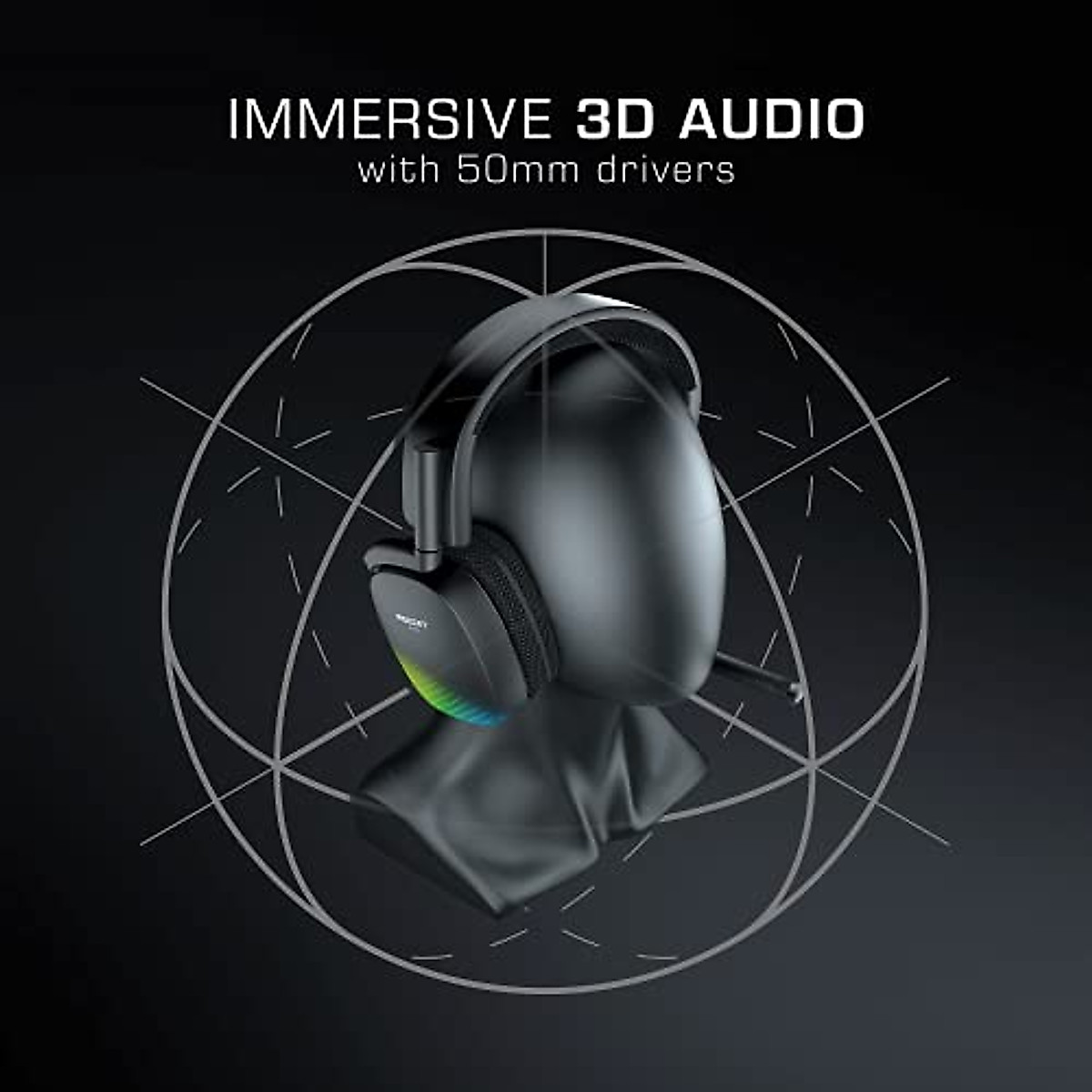 ROCCAT Syn Pro Air - Wireless 3D Audio Surround Sound Lightweight PC Gaming Headset with AIMO RGB Lighting and All-day Battery Life - Black