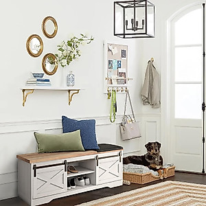 SAINTCY Shoe Bench Entryway with Storage, Modern Grey Shoe Cabinet with Sliding Barn Door, Storage Indoor Bench with 3 Adjustable Shelves for Entryway, Bedroom, Hallway