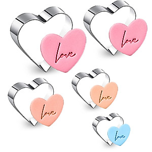 Kukifun Heart Cookie Cutters 5Pcs, Stainless Steel Heart Shape Biscuit Cutter for Cookie Biscuit Bread Sandwiches Vegetable Decoration,Unique DIY molds for Baby Shower Wedding Birthday Party