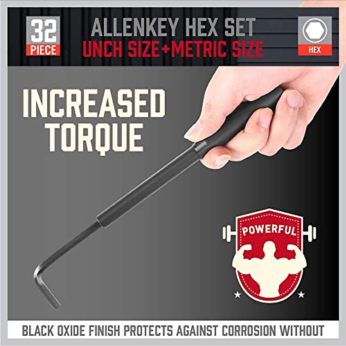 SEDY 32-Piece Hex Key Wrench Set, Metric and SAE Allen Wrenches (0.028-3/8 inch, 0.7-10 mm) L Shape Allen Keys, Chrome Vanadium Steelwith 2x Extension Handle