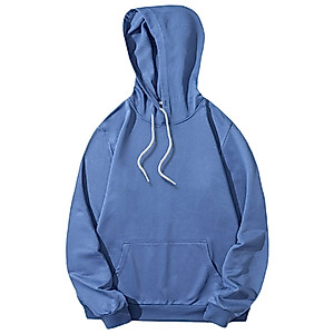 Maiyifu-GJ Men's Lightweight Casual Athletic Hoodies Long Sleeve Drawstring Hooded Pullover Hoodie Sweatshirts With Pockets (Blue,Large)