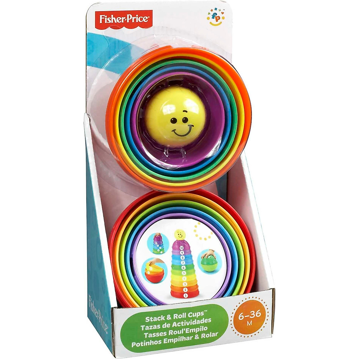 Fisher-Price Baby Toy Stack & Roll Cups, 10-Piece Stacking & Nesting Activity for Developmental Play Infants Ages 6+ Months