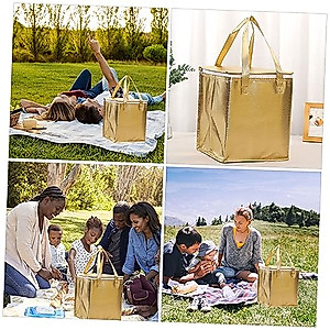 FONDOTIN Large Cooler Bag Insulated Lunch Cooler Bags Insulated Hot Bags Insulated Storage Bag Zipper Food Bag Food Warmer Bag Insulated Reusable Grocery Bags Golden Non-woven Fabric