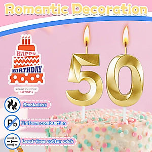 50th Birthday Candles for Cake,Gold Number Candles for Happy Birthday Cake Toppers,Birthday Decorations for Her Him Party Anniversary Wedding