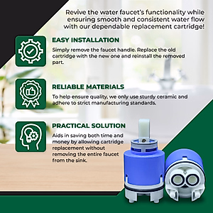 Kerox K40B 40mm Faucet Cartridge - Ceramic Mixing Single-Lever Cartridge, Bathroom Sink Faucets & Parts for Home Plumbing Repair and Improvement, fits La Torre & American Standard Faucets