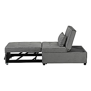 LTT Futon Couch, Folding Sofa Bed, Folding Sofa Bed with Storage Adjustable Backrest Lounger Convertible Couch for Living Room（Gray）