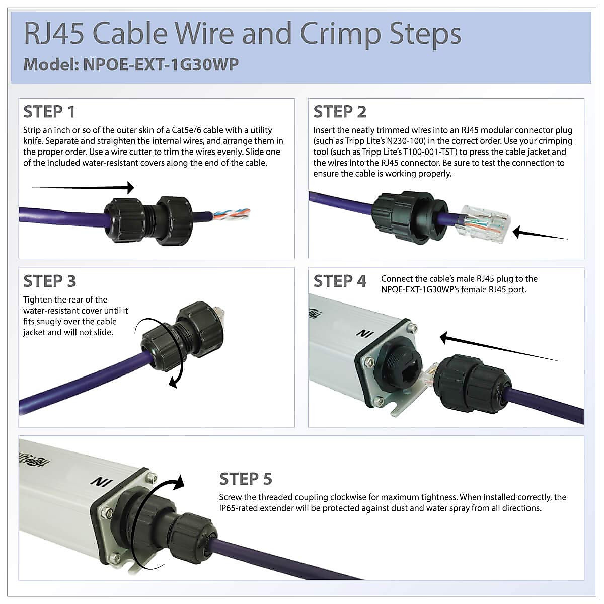 Tripp Lite Gigabit Ethernet PoE Extender Cat5e/6/6a 1-Port Water Resistant