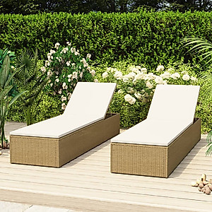 vidaXL Adjustable Sunlounger in PE Rattan and Powder-Coated Steel - Outdoor Patio Sunbed with Thick Padded Cushion – Weather Resistant & Lightweight - Brown and Cream White