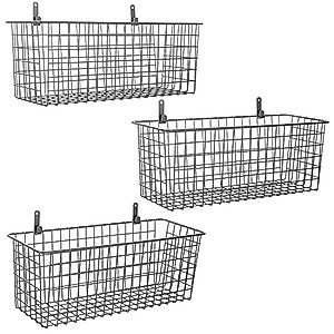 3 Set [Extra Large] Hanging Wall Basket for Storage, Wall Mount Sturdy Steel Wire Baskets, Metal Hang Cabinet Bin Wall Shelves, Rustic Farmhouse Decor, Kitchen Bathroom Organizer, Industrial Gray