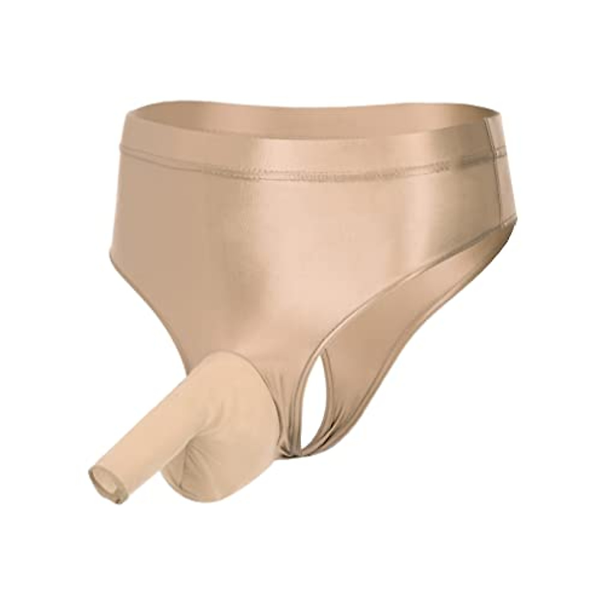 Vxuxlje Men's 30D Oil Glossy Spandex Panties Shiny Silky Penis Sleeve High Waist Tights Underwear Coffee A X-Large