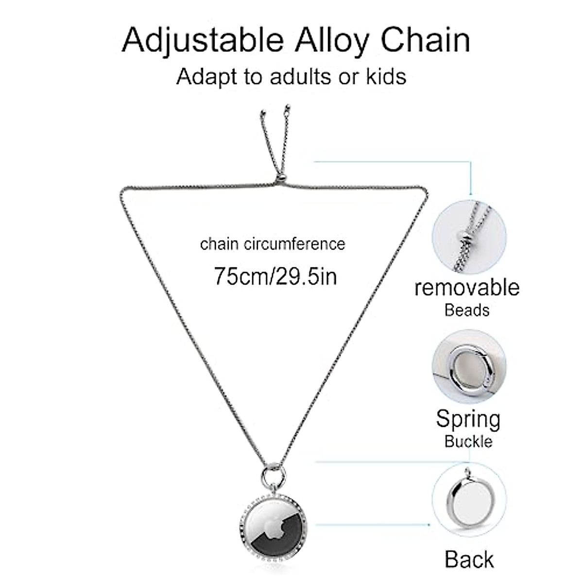Airtag Necklace, Titanium Rhinestone Airtag Necklace for Adults, Adjustable Air Tag Necklace Kids, Airtag Holder Case Keychain Compatible Apple Airtag