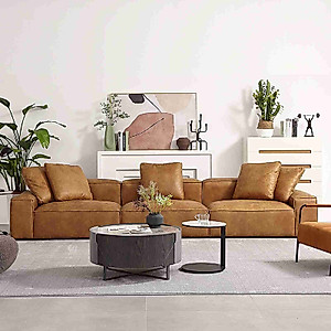 Mido Mido 142” Wide 5 Seater Sofa Filled with Feather and Foam, Modern Air Leather Large Sectional Sofa Couch, Waterproof, Dust-Proof Sofa Set for Living Room Apartment Home Hotel (Cognac Tan)