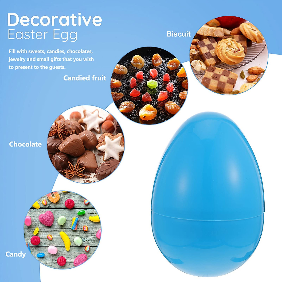 Zerodeko Plastic Easter Egg, Jumbo Eggs Empty Fillable Egg Shaped Storage Box Decorative Container Holder Treat Packaging Supplies for Candy, Cookie, Party Favors (12 x 8.5in, Blue)