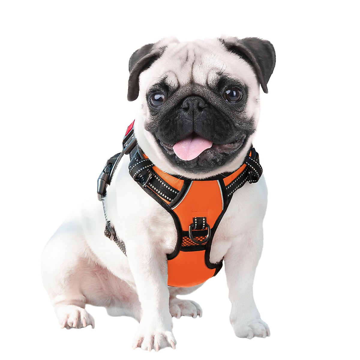 PHOEPET No Pull Dog Harnesses for Small Dogs Reflective Adjustable Front Clip Vest with Handle 2 Metal Rings 3 Buckles [Easy to Put on & Take Off] (S, Orange)