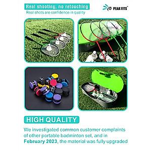 Peak Fits Portable Badminton Net Set,Folding Volleyball Badminton Net,4 Professional Graphite Badminton Racket,8 Racket Grip Tape,4 Shuttlecocks,Family Game,Kids Gift,Backyard Sports