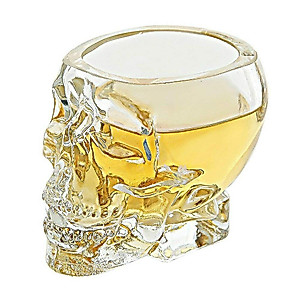 URMAGIC 4 Pcs Skull Shot Glasses, 2.5 Oz Crystal Skeleton Cup Halloween Drinkware Supplies,Skull Shaped Clear Glass Cup,Skull Face Whiskey Glasses,Halloween Party Bar Cup For Men(4 Skull Glasses)