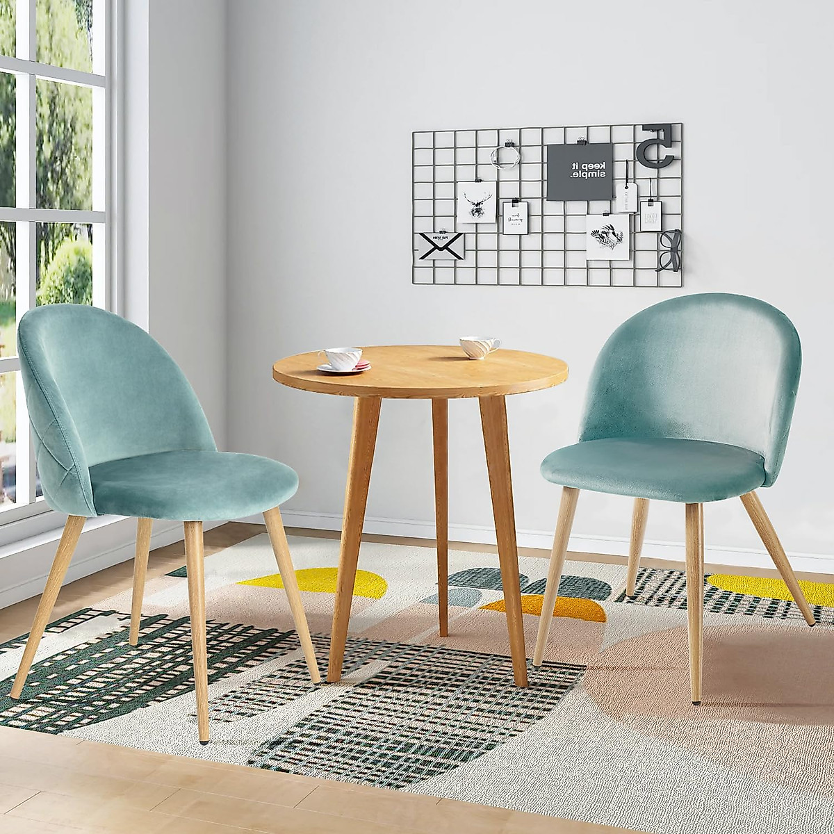 FurnitureR Upholstered Velvet Dining Chair Mid Back Armless with Wood Legs for Home Kitchen Bedroom Living Room, Set of 1, Aqua