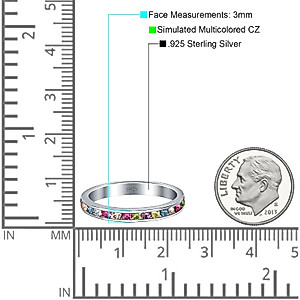 Blue Apple Co. Simulated Multiple Cubic Zirconia Size-7 Full Eternity Stackable Band Round CZ 925 Sterling Silver