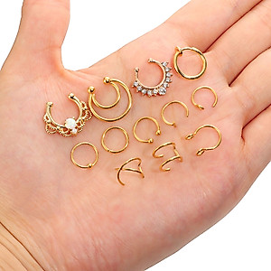 ORAZIO 12Pcs Fake Nose Rings Hoop Stainless Steel Faux Septum Piercing Clip On Nose Septum Ring Faux Non-Pierced Nose Rings Earrings Jewelry