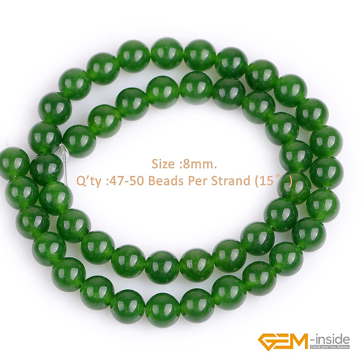 GEM-Inside Natural 8mm Green Taiwan Jade Gemstone Loose Beads Round Crystal Energy Stone Power for Jewelry Making 15"