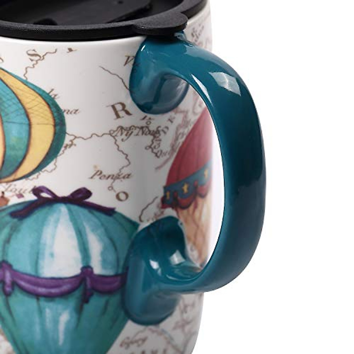 TZSSP Coffee Ceramic Mug Porcelain Latte Tea Cup With Lid 17oz. Balloon