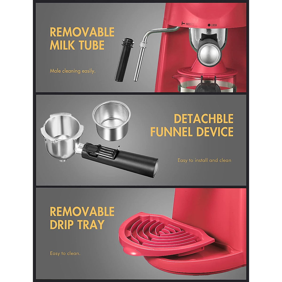 Yabano Espresso Machine, 3.5Bar Espresso Coffee Maker, Espresso and Cappuccino Machine with Milk Frother, Espresso Maker with Steamer (Red)