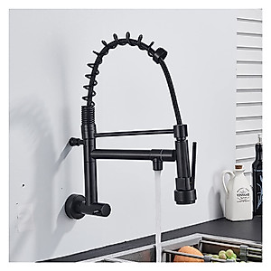 ZCERA Matte Black Spring Kitchen Faucet Pull Down Sprayer Single Cold Water Mixer Wall Mounted Faucet 360 Rotation Kitchen Faucets (Color : Brushed Nickel)