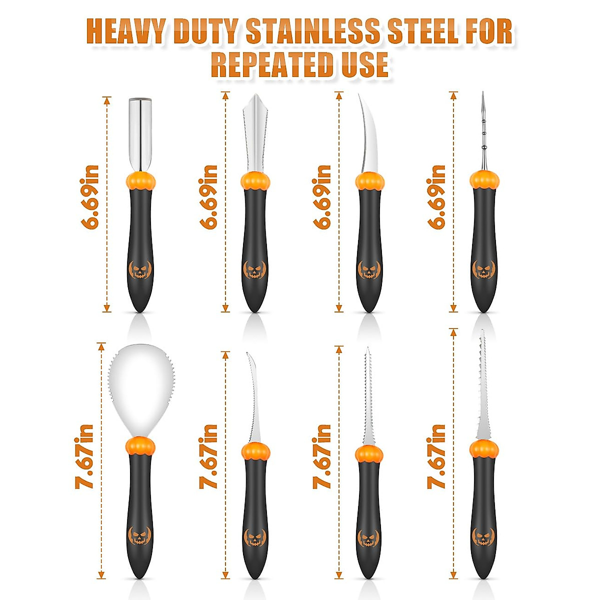 FUNNYB&G Pumpkin Carving Tools Kit Halloween - 16 PCS Professional Pumpkin Carving Set For Kids Or Adults - 8 PCS Stainless Steel Carving Tools Halloween Decoration Stickers and LED Pumpkin Lights