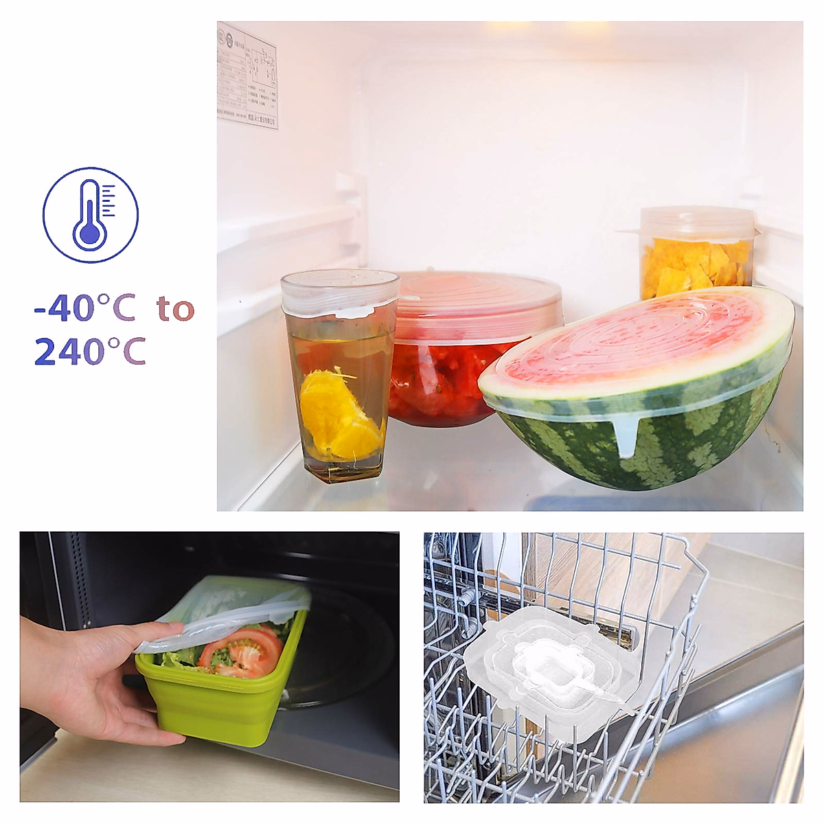 Health joy Reusable Silicone Stretch Lids, 14PCS Premium Stretch Silicone Lids for Food Storage, Flexible Round Silicone Bowl Covers, 7 Different Sizes Reusable Stretch and Seal Lids - Keep Food Fresh