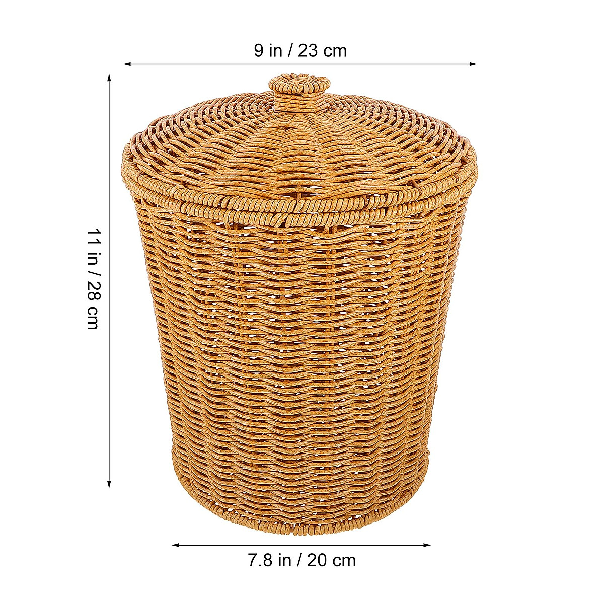 Angoily Wicker Trash Can with Lid, Wicker Bathroom Trash Can, Round Rattan Waste Basket, Woven Trash Can, Wicker Wastebasket Garbage Bin for Bedroom Kitchen Home Office