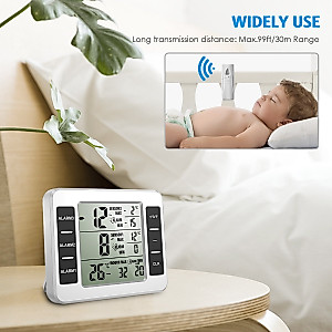 (UPGRADED) AMIR Refrigerator Thermometer, Wireless Indoor Outdoor Freezer Thermometer, Sensor Temperature Monitor with Audible Alarm Temperature Gauge for Kitchen, Freezer, Home (Battery not Included)