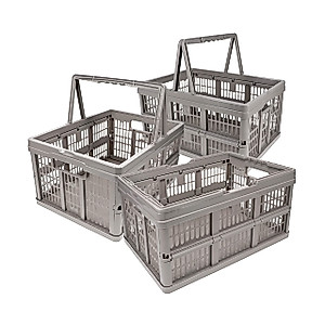 Home+Solutions 3 Piece Collapsible Basket Set - Grey Plastic Containers for Multipurpose Storage