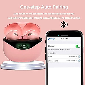 Conchpeople True Wireless Earbuds Bluetooth 5.1 Wireless Headphones with Microphone, IPX7 Waterproof, Charging Case LED Power Display, Deep Bass Crystal-Clear Calls Headset for Sports and Work (Pink)