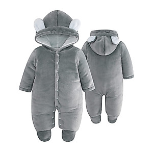 0-3 Months Snow Suit for Newborn Baby Snowsuits Rompers for Boys 1M 2M Gray Fleece Jumpsuits Hooded Romper Baby Boy