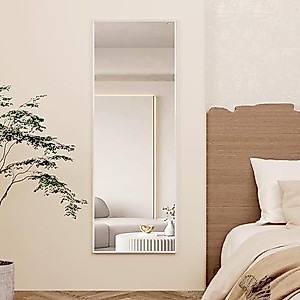 LVSOMT Full Length Mirror, 47"x14" Full Body Mirror, Wall Mounted Mirror, Over The Door Hanging Mirror, Long Mirror for Bedroom Living Room Locker Room, Aluminium Alloy Frame (Silver)