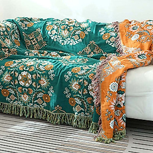 Bohemian Throw Blanket, MODUSKYE Orange Vintage Blankets 59x78 Inch Natural Cotton Mandala Full Blanket Quilt for Bed Couch, Reversible Cozy Soft