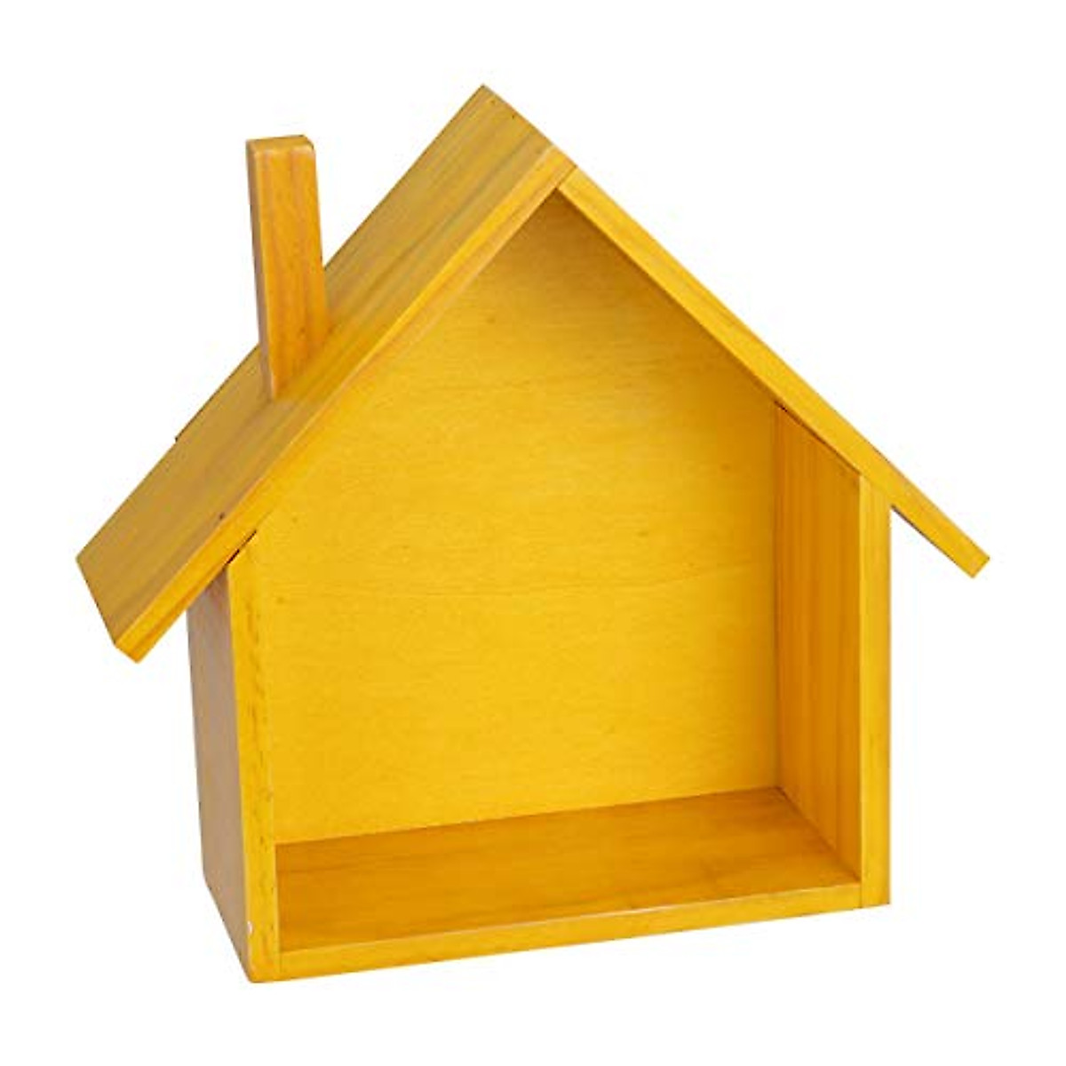 Cabilock Wooden House-Shaped Wall Storage Shelf Display Box Hanging Rack Holder Organizer for Bedroom Kids Room Kitchen (Yellow)