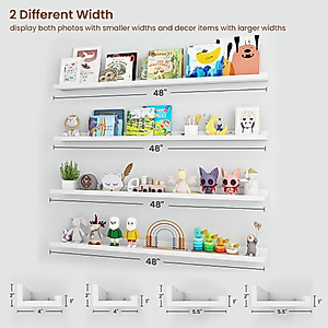 Axeman White Floating Shelves for Wall | Picture Ledge Shelf Set of 4 | 48 Inch Picture Shelf for Wall with Ledge | Floating Shelves with Lip Photo Ledge Shelves Display Shelves Nursery Book Shelves