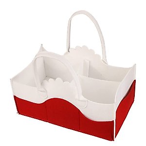 Lmbabter Baby Diaper Caddy Organizer Nursery Storage Basket Tote Diaper Bag Felt Diaper Storage Bin for Car Travel (Red)