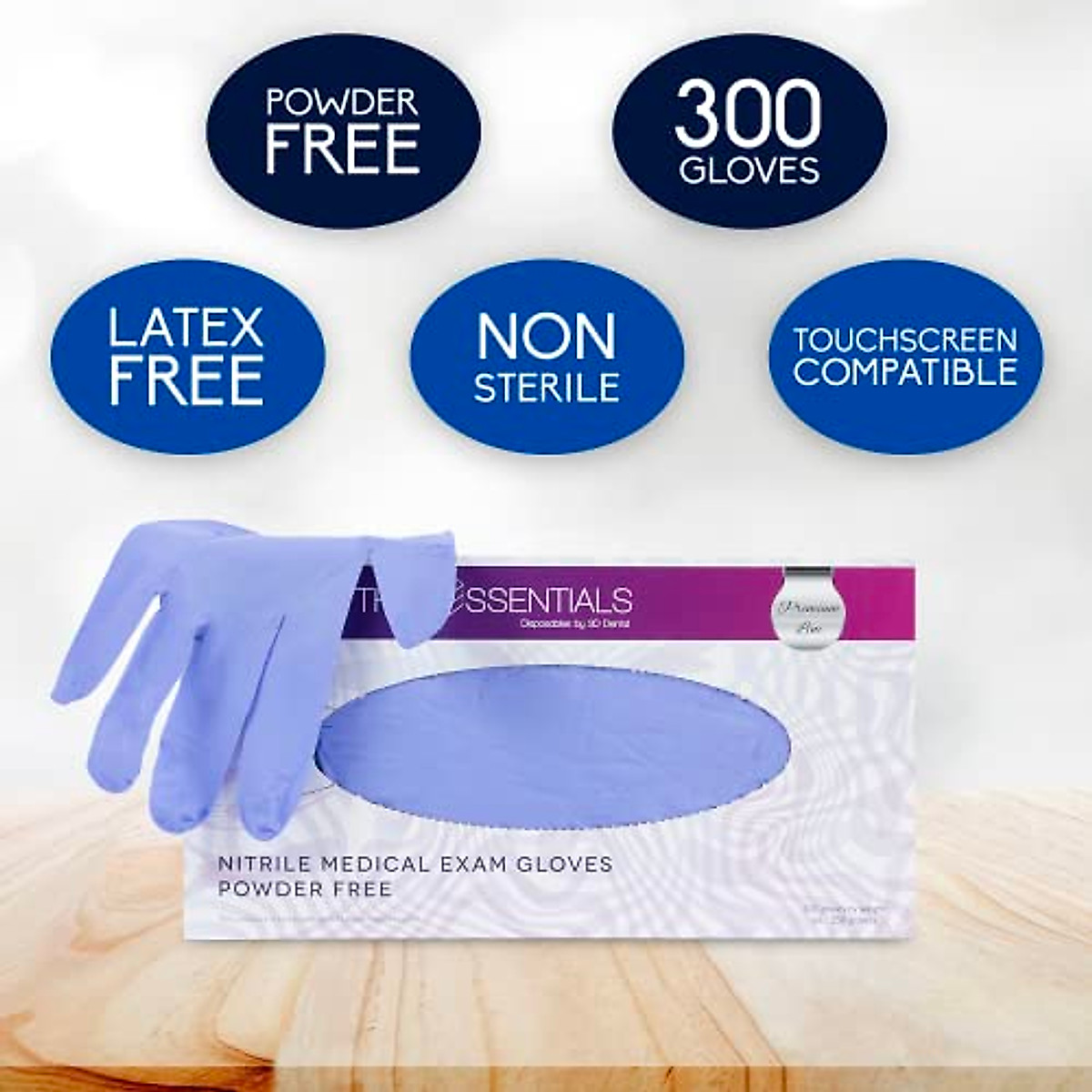 The Essentials Disposable Nitrile Gloves, Powder Free, Single Use Non-Sterile Protective Gloves for Various Uses - 300 Count
