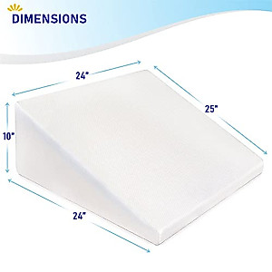 Bed Wedge Pillow Cooling Memory Foam Top – 10" 24" 24" Elevated Support Cushion, Triangle Wedge Pillow for Sleeping, Lower Back Pain, Acid Reflux, Heartburn, Allergies, Snoring – Removable Cover