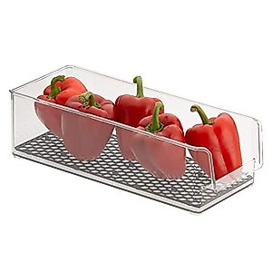 Spectrum Diversified Hexa in-Fridge Large Refrigerator Bin for Storage and Organization of Fruit Vegetables Produce and More, 15 x 6 x 4.25, Clear/Dark Gray
