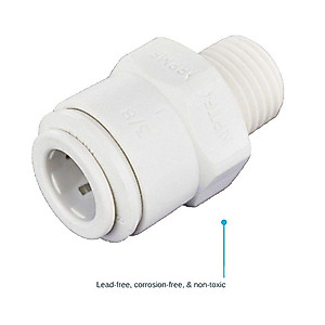 John Guest 3/8 Inch OD x 1/4 Inch NPT Male Connector, Push to Connect Plastic Plumbing Fitting, PP011222WP