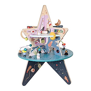 Manhattan Toy Double-Decker Celestial Star Explorer Wooden Activity Center with Shape Gliders, Spinners, Bead Runs and Alluring Artwork