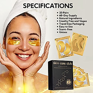 uniddis 24K Gold Under Eye Hydrogel Mask for Dark Circles, Fine Lines & Puffy Eyes | Infused with Collagen & Hyaluronic Acid | 100% Natural, Cruelty Free & Vegan | 20-PAIRS