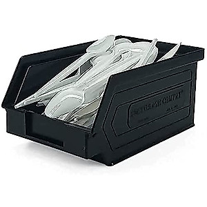 12 Pack Small Storage Bin, Wall Mount Storage, Hanging and Stacking Bin, Freestanding | 7” x 4” x 3” Plastic Container | Black | Zeus 1PLZ06 | StorageCompat